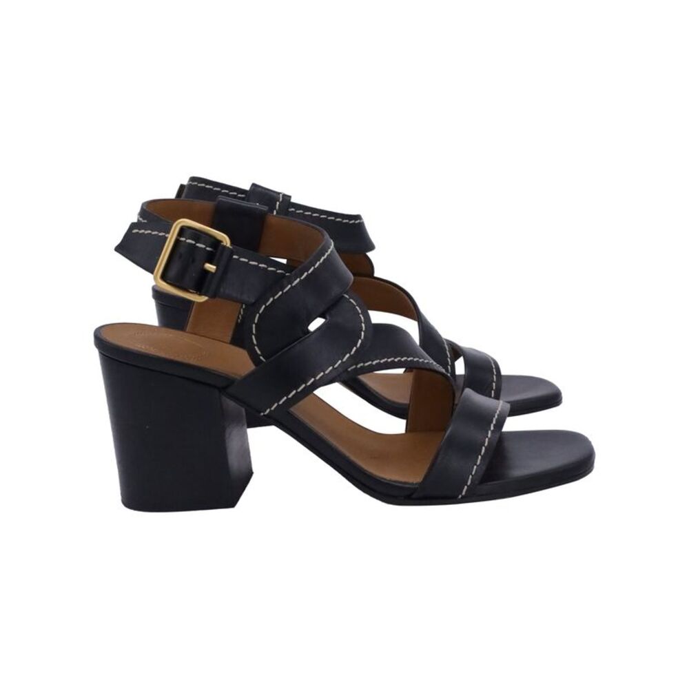 Chloe Candice Topstitch Block-Heel Sandals In Black L… - Gem